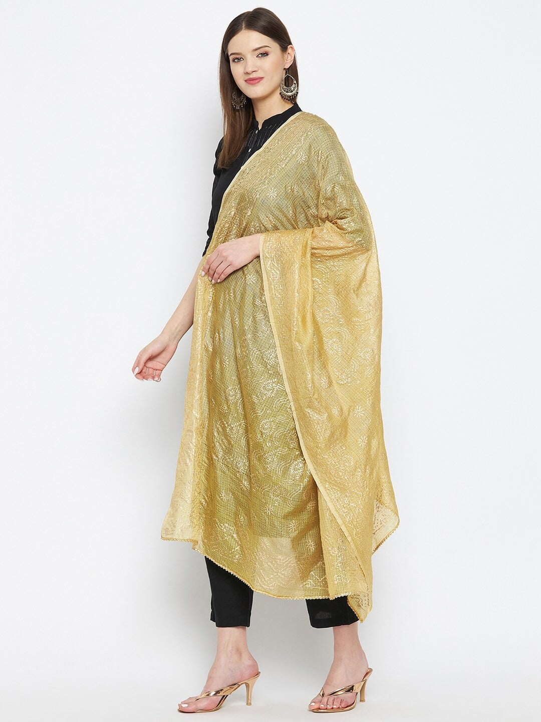 eloria Woman's Indian Ethnic Chunni, Cotton Blend Ethnic Motifs Golden ...