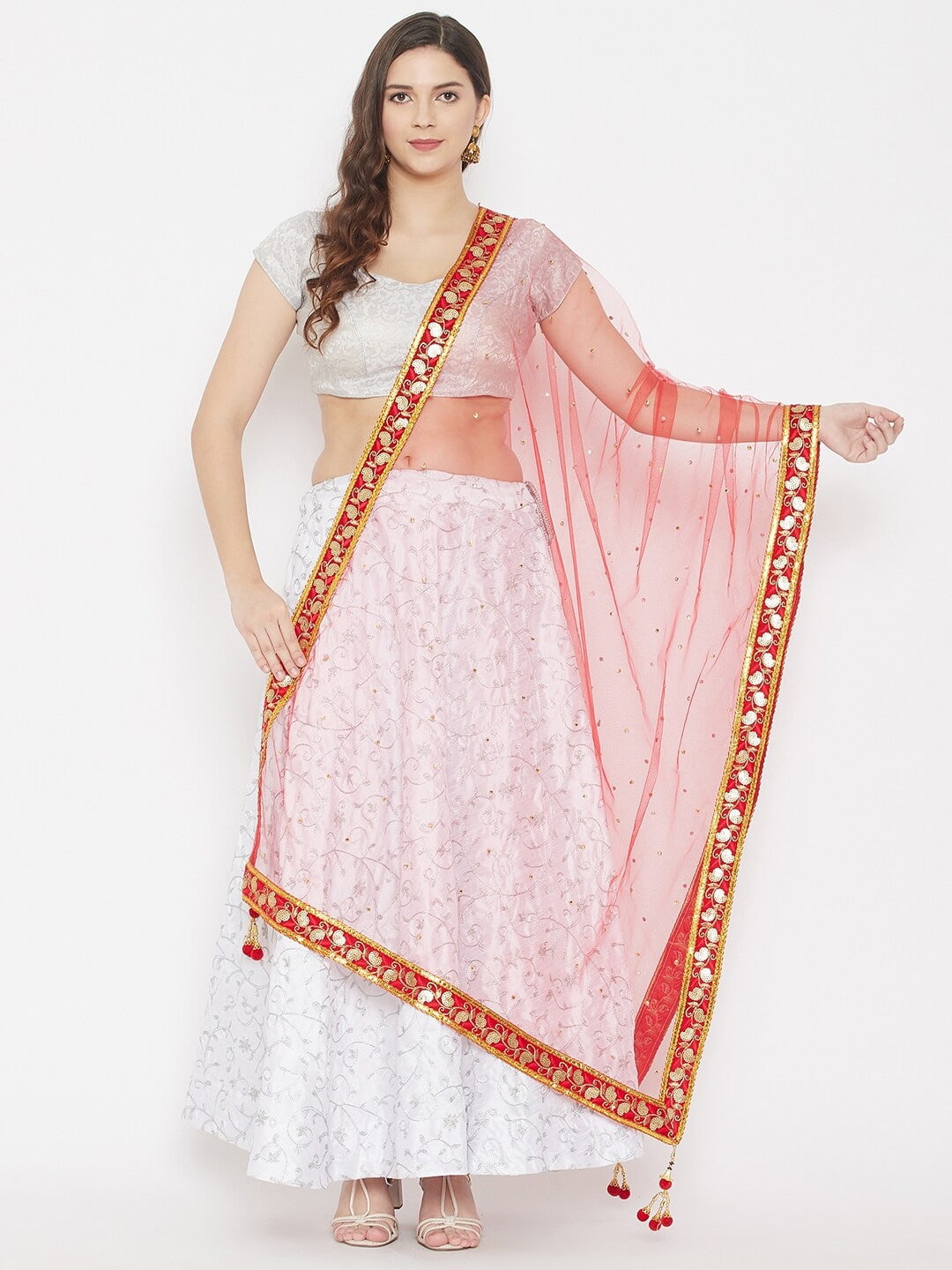 eloria Woman's Indian Ethnic Chunni, Net Embroidered Red Dupatta, Stole ...