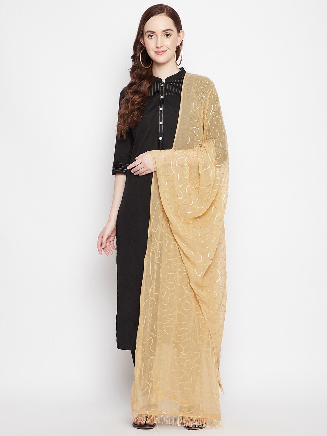 eloria Woman's Indian Ethnic Chunni, Poly Chiffon Embroidered Beige ...