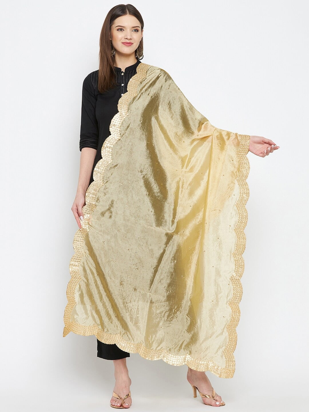 eloria Woman's Indian Ethnic Chunni, Silk Blend Beige Dupatta, Stole ...