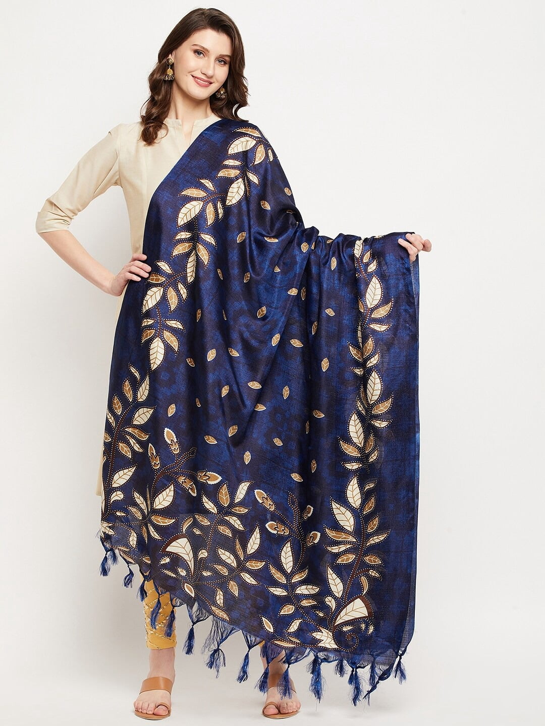eloria Woman's Indian Ethnic Chunni, Silk Blend Floral Blue Dupatta ...