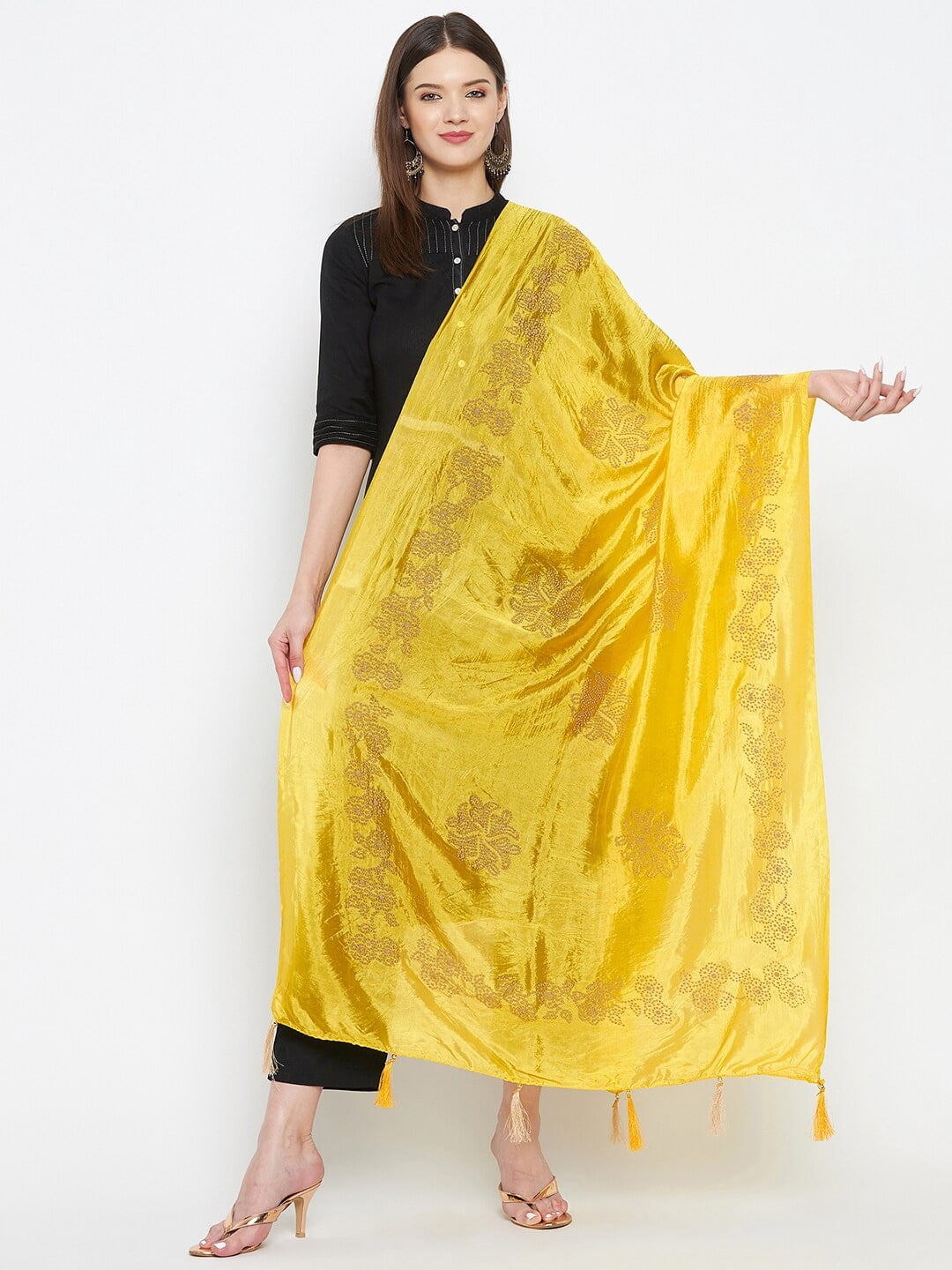 eloria Woman's Indian Ethnic Chunni, Silk Blend Floral Yellow Dupatta ...
