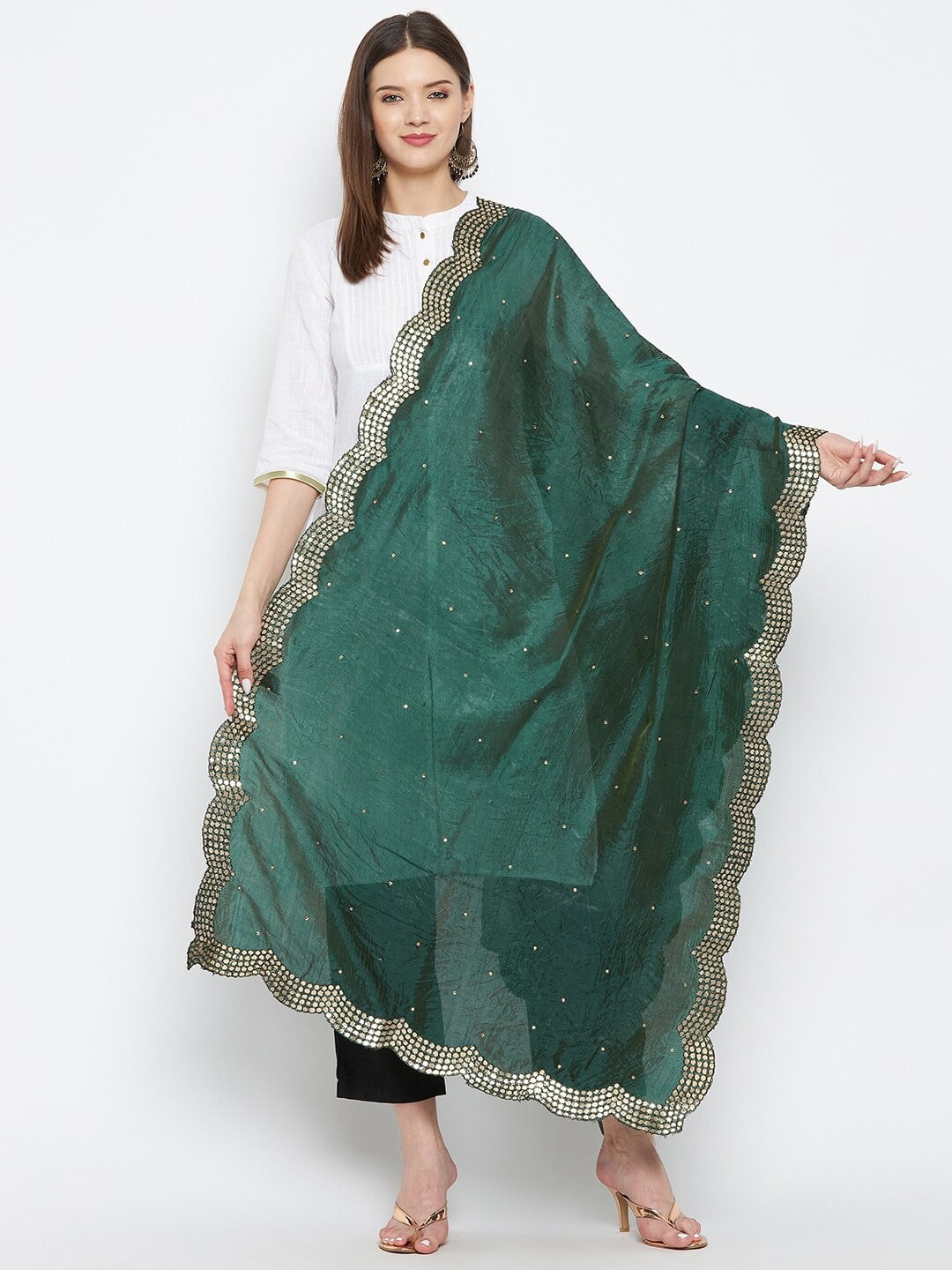 eloria Woman's Indian Ethnic Chunni, Silk Blend Green Dupatta, Stole ...