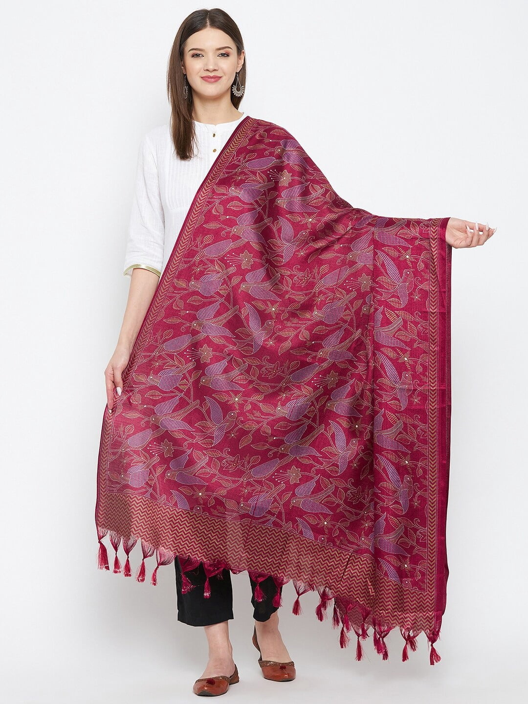 eloria Woman's Indian Ethnic Chunni, Silk blend Ethnic Motifs Red ...