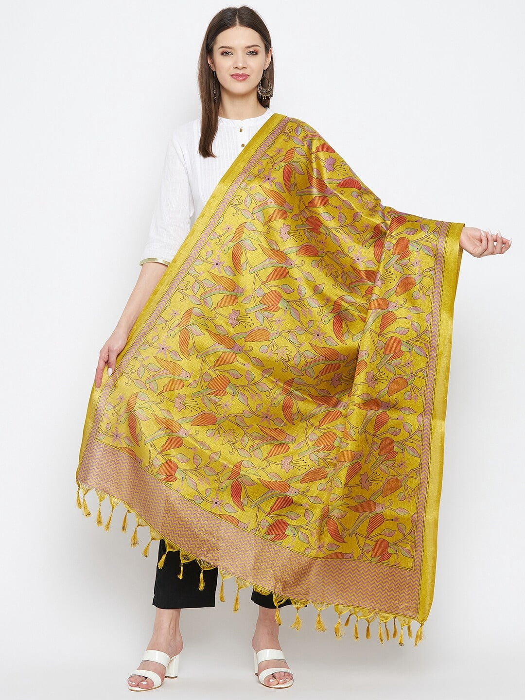 eloria Woman's Indian Ethnic Chunni, Silk blend Ethnic Motifs Yellow ...