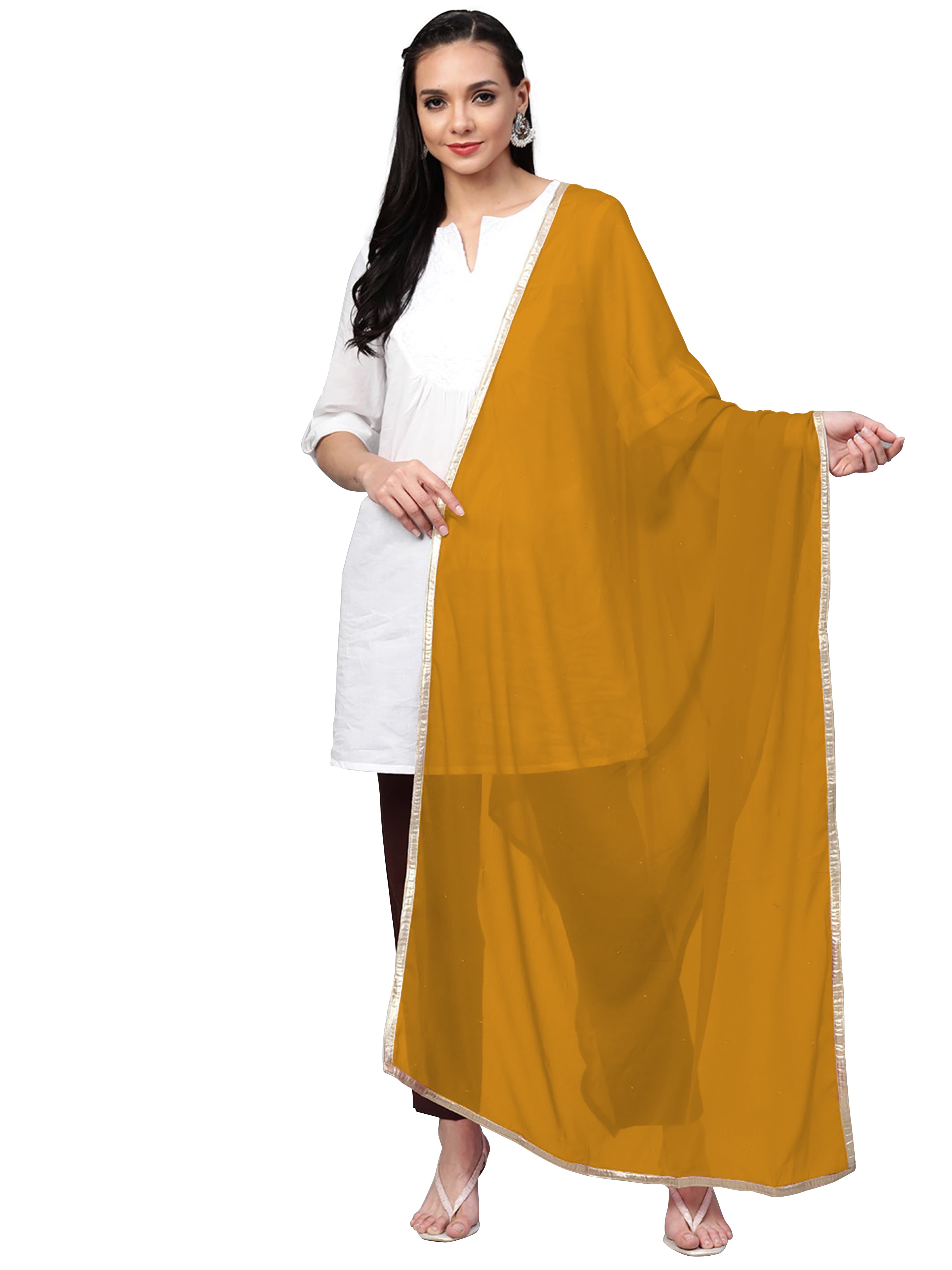 eloria Women Chiffon Dupatta With Lace Shawl Wrap Neck Scarves, Color ...