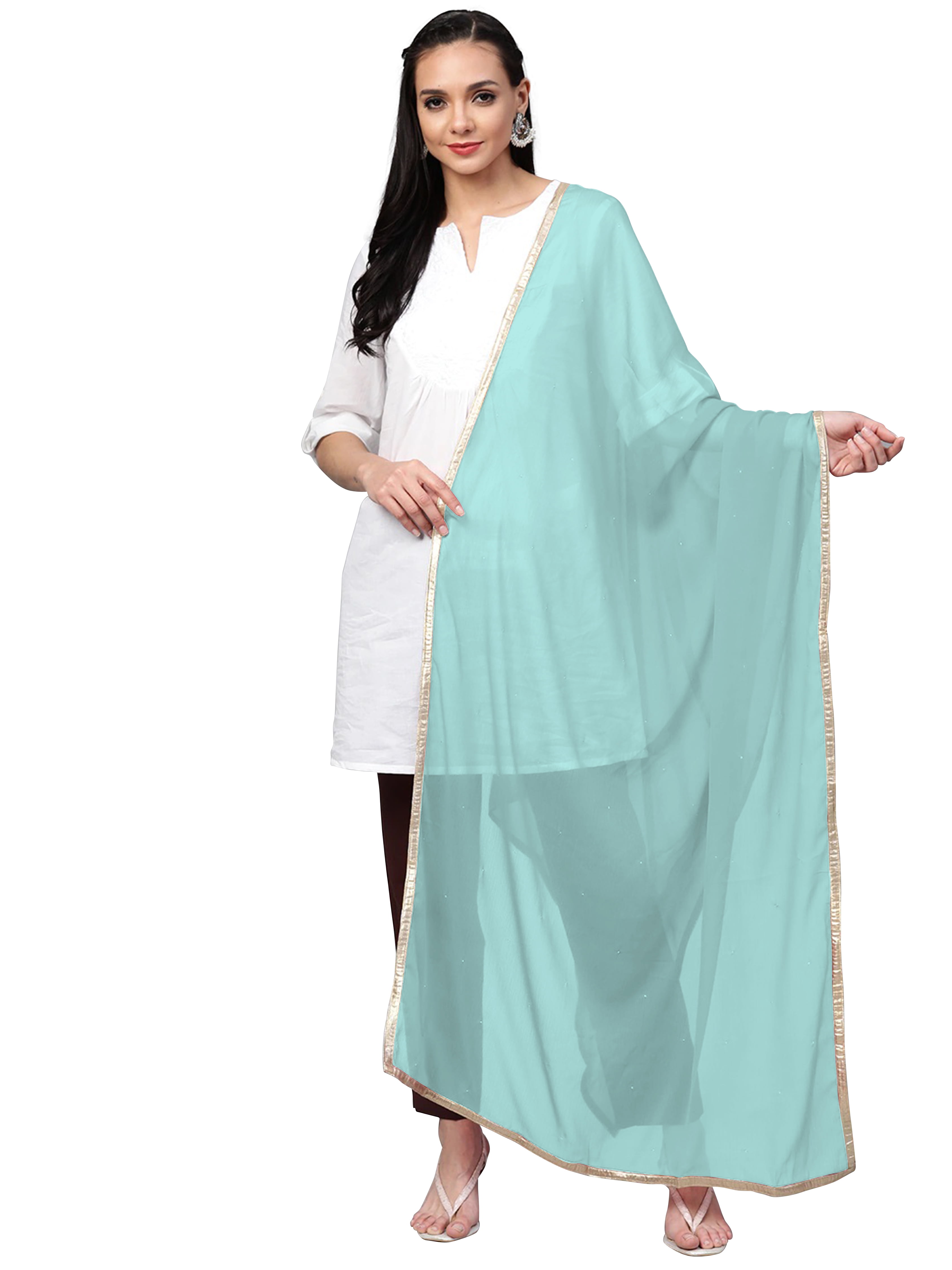 eloria Women Georgette Dupatta With Lace Shawl Wrap Neck Scarves, Color ...