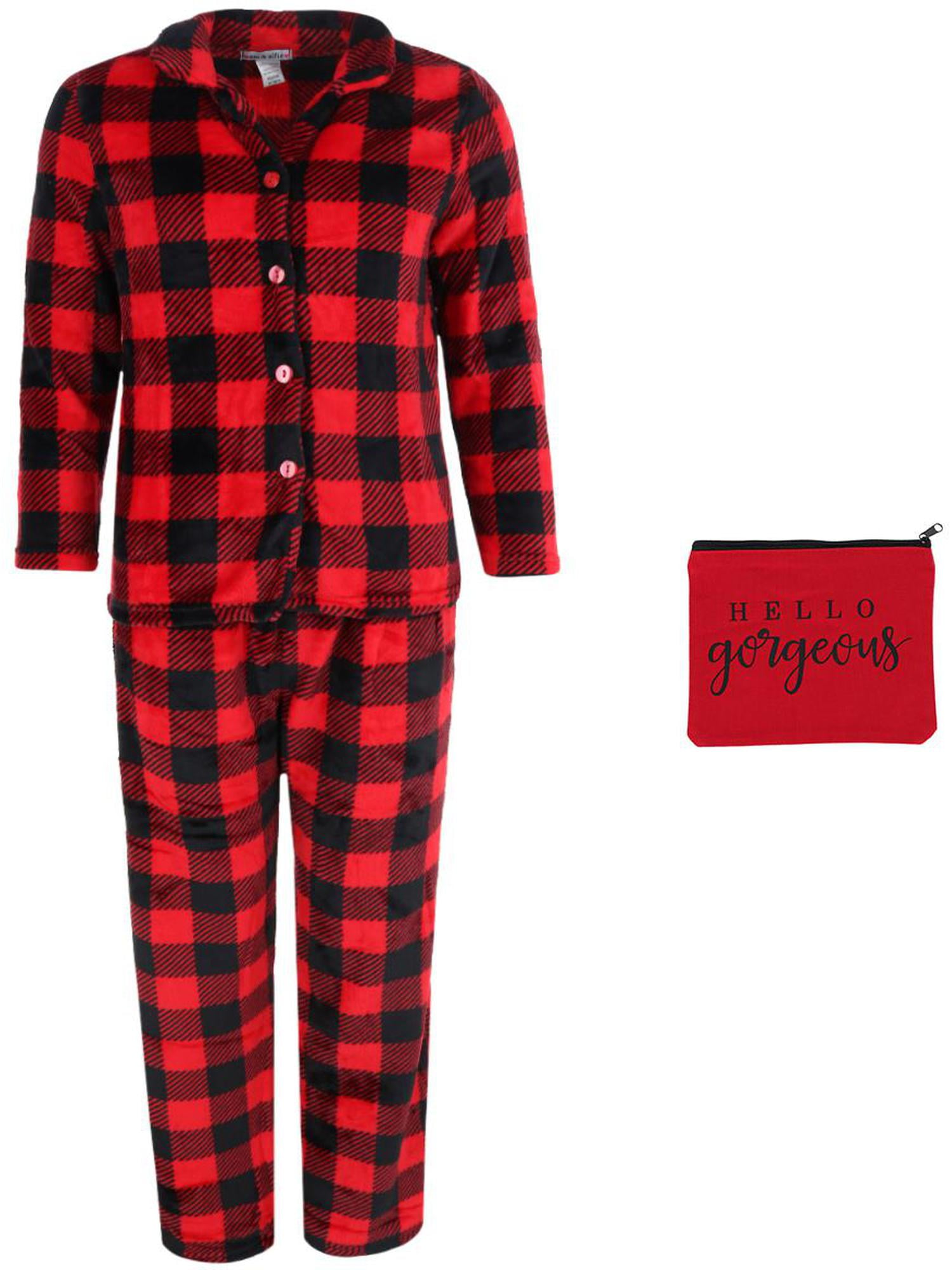 em & alfie Buffalo Check Long Sleeve 3 Piece Pajama Set (Women ...