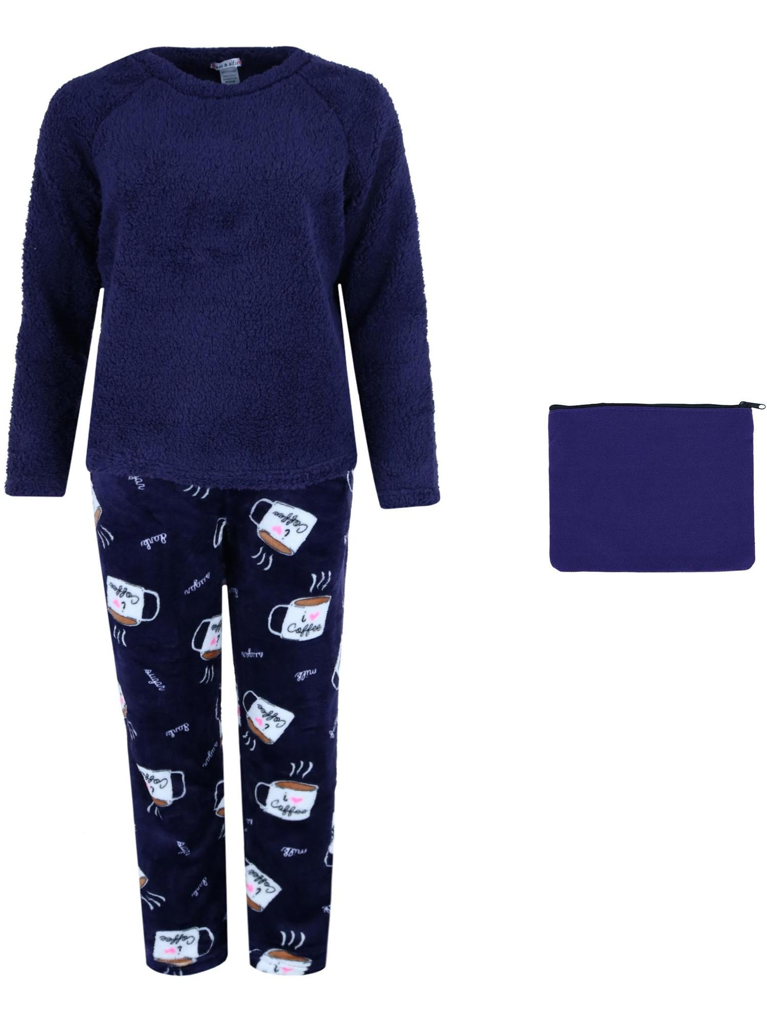 em & alfie Coffee Print Pajama Set with Makeup Bag (Women) - Walmart.com