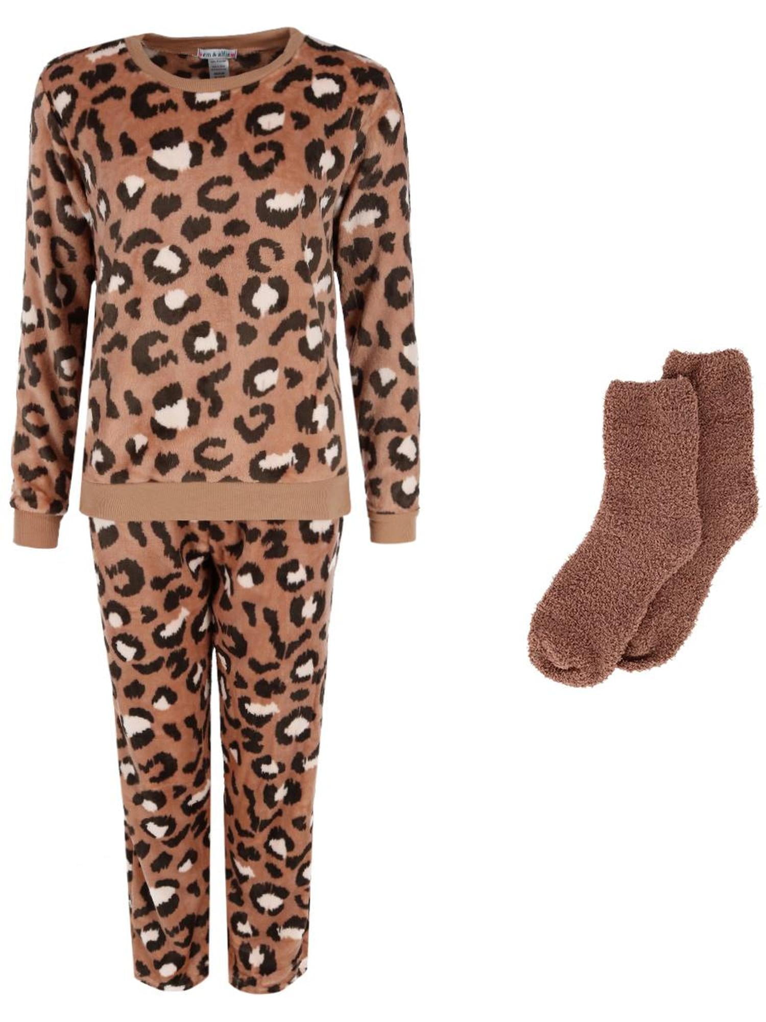 em & alfie Leopard Print Pajama Set with Socks (Women) - Walmart.com