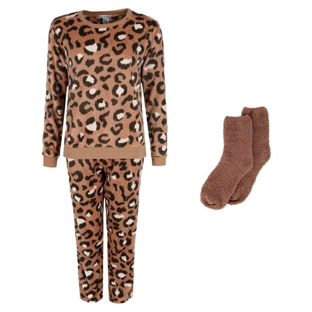 em & alfie Leopard Print Pajama Set with Socks (Women) - Walmart.com