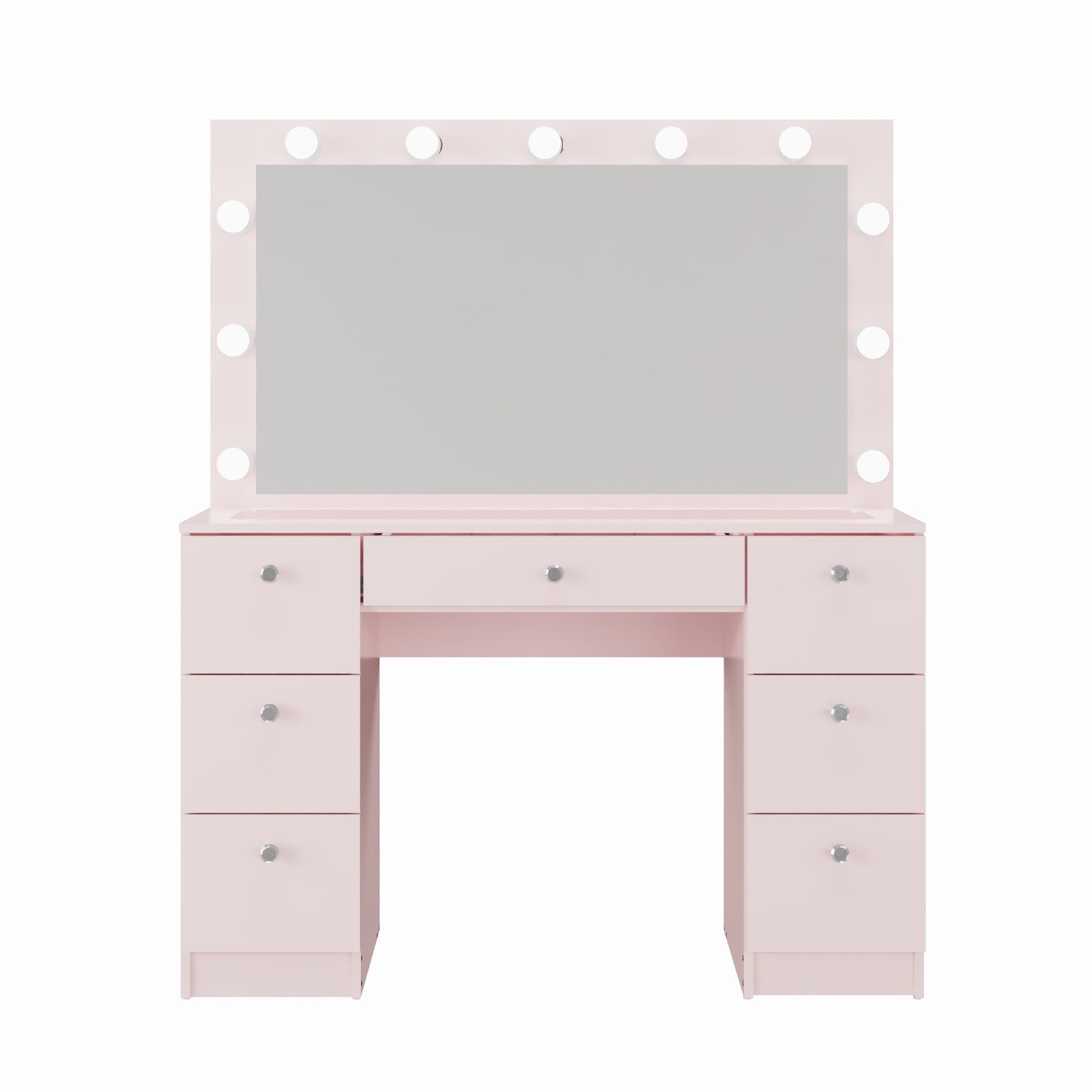 Ember Interiors Ibbie Pink Makeup Vanity with Glass Top, Lights ...