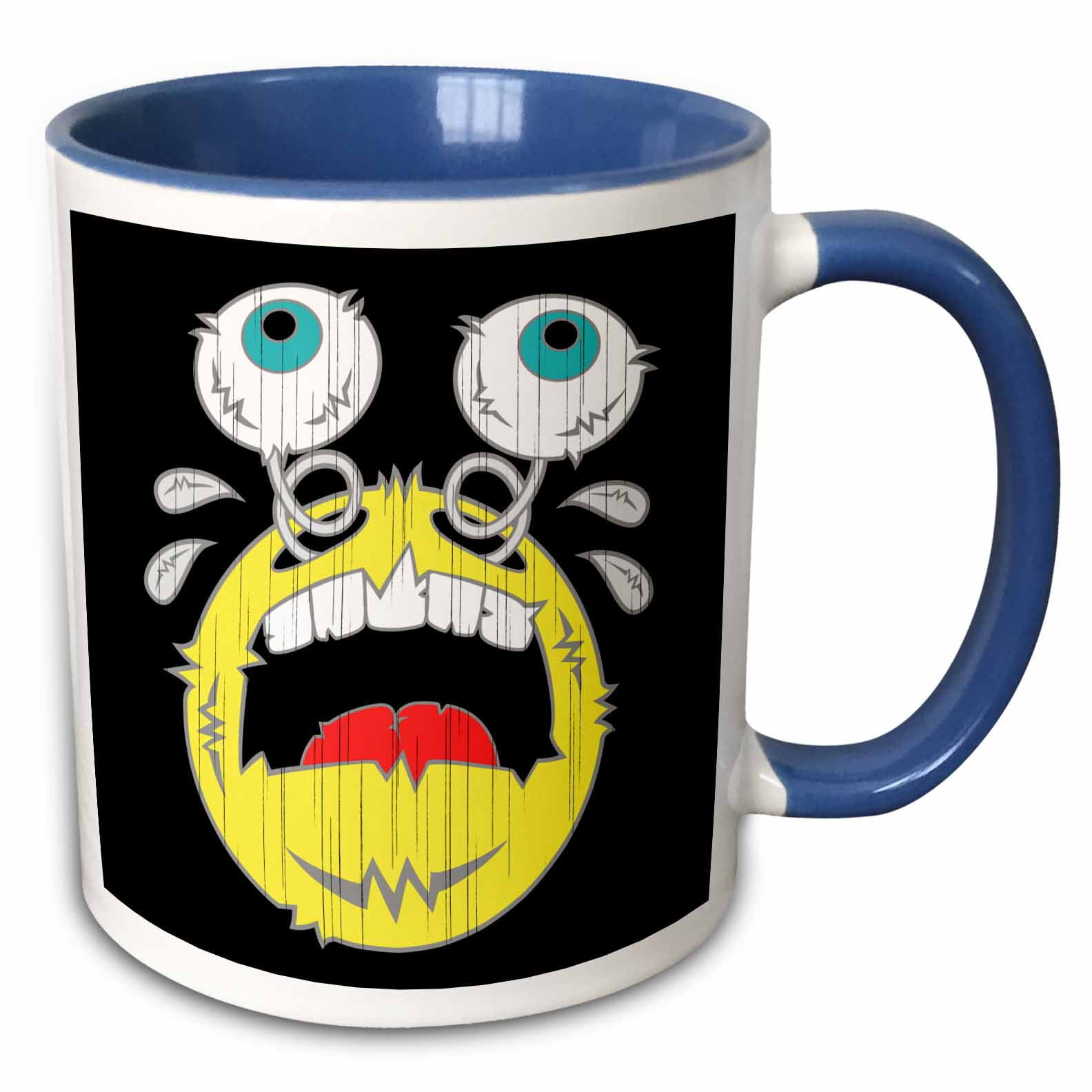 emoticon, distressed image, freakin crying, gray lineart on black 15oz ...