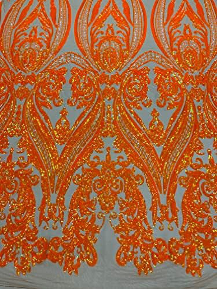 , empire damask design with sequins embroider on a 4 way stretch mesh ...