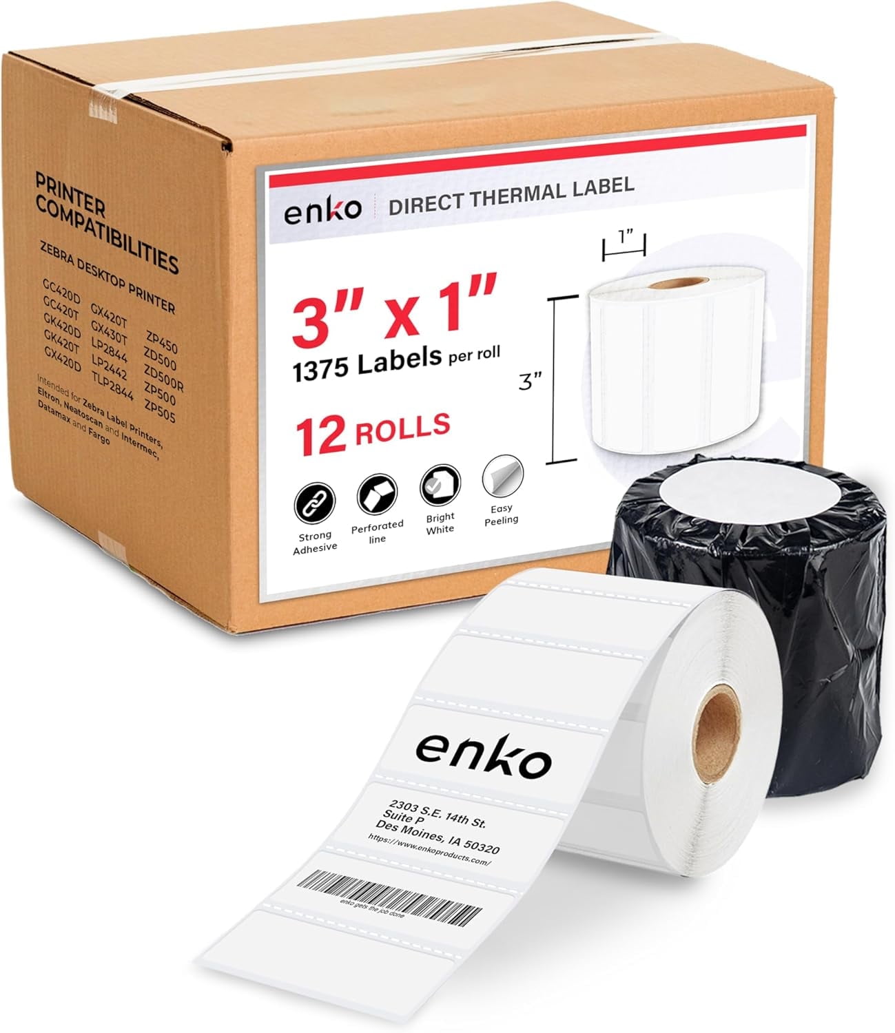 enKo (12 Rolls, 16,500 Labels) 3 x 1 inches Direct Thermal Labels for FBA Stickers, FNSKU Labels ...