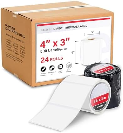 enKo 4" x 3" Labels for Zebra Desktop Printers (24 Rolls, 12,000 Labels ...