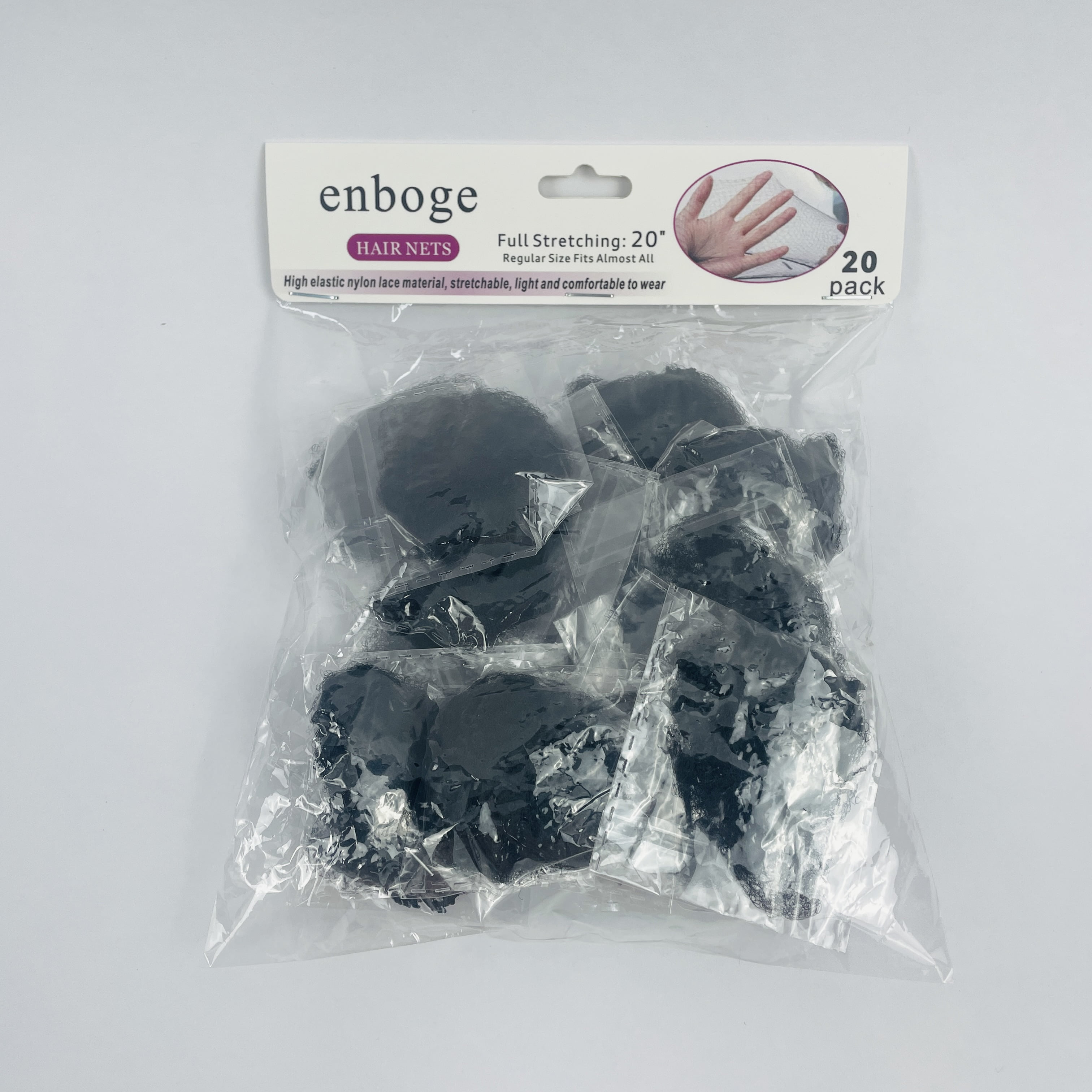 enboge 20'' Black Hair Nets 20 Pcs Elasticity Invisible Elastic Mesh for Food Service, Ballet ...