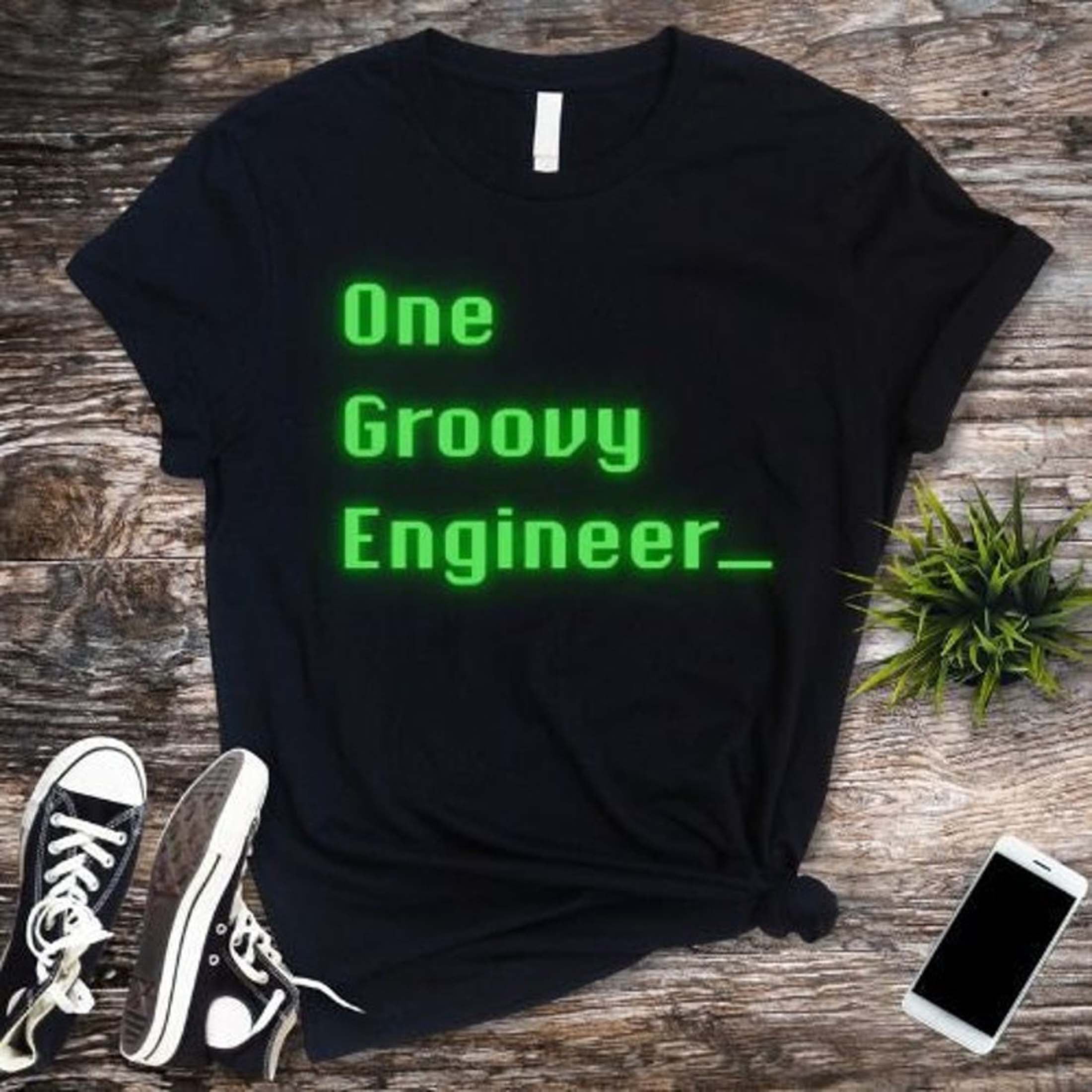 engineer shirt one groovy engineer text in MS Dos font neon green color ...