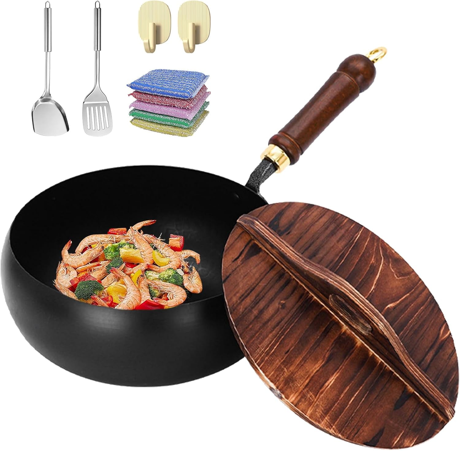 enkfyh Uncoated Iron Pan, Hand-Forged Non-stick Iron Pan - Without ...