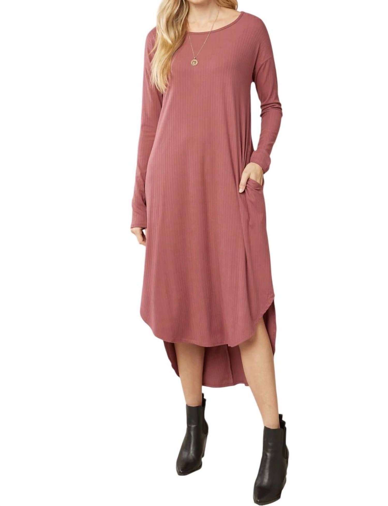 Entro Ribbed Pocket Midi Dress Marsala - Walmart.com
