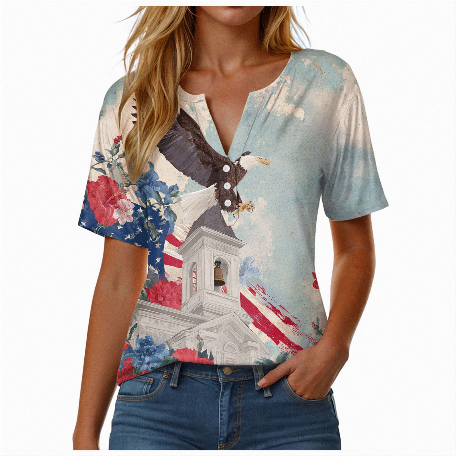 enyan 250 Anniversary USA Shirt Women American Flag Shirts V Neck 4th ...