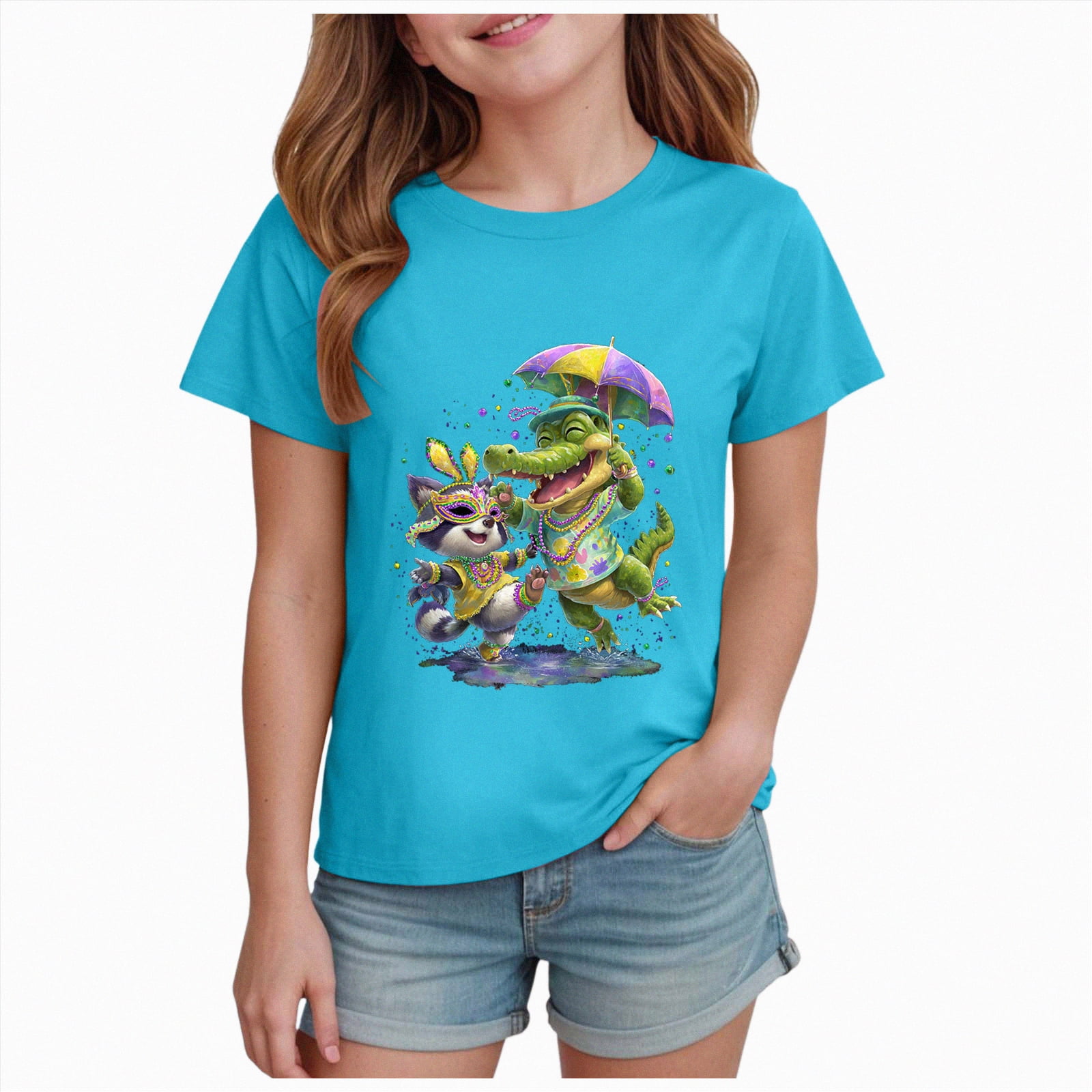 enyan Carnival Girls Short Sleeve T Shirts Summer Tops Basic Slim Fit ...