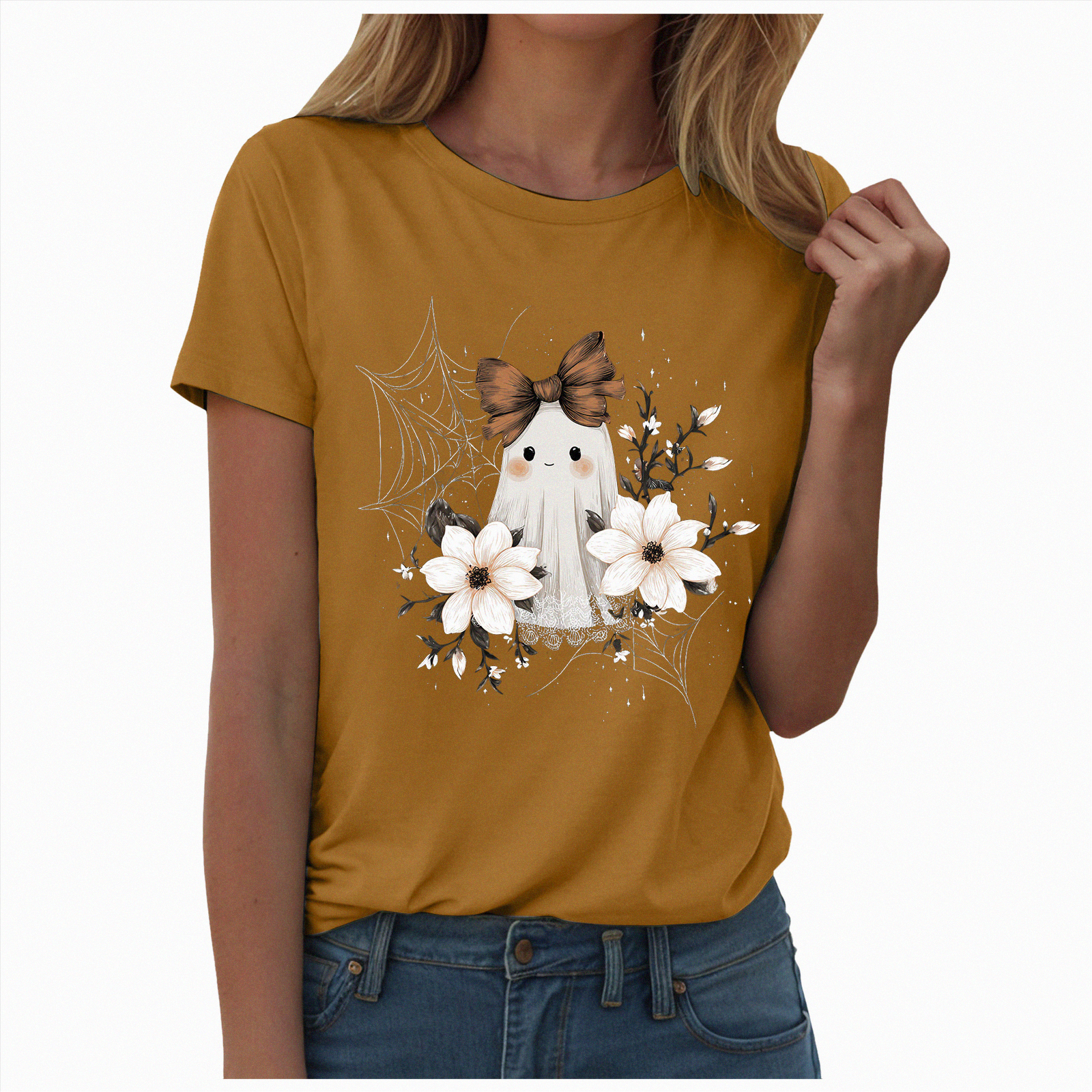 enyan Fall T-Shirts Cute Ghost Pumpkin Graphic Autumn Graphic Tees ...