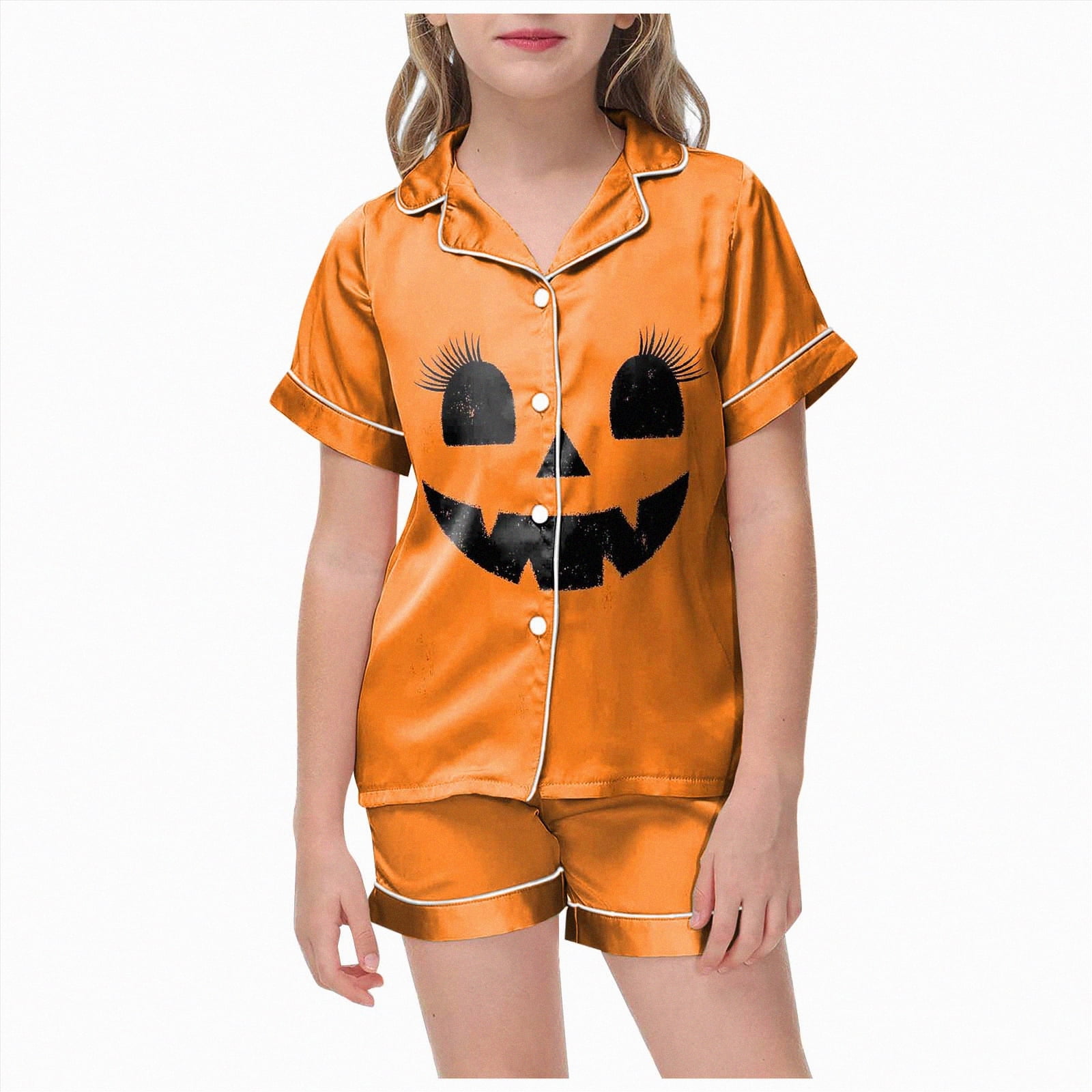 enyan Girl Halloween Pajamas Satin Silk Pajama Set Pumpkin Sleepwears ...
