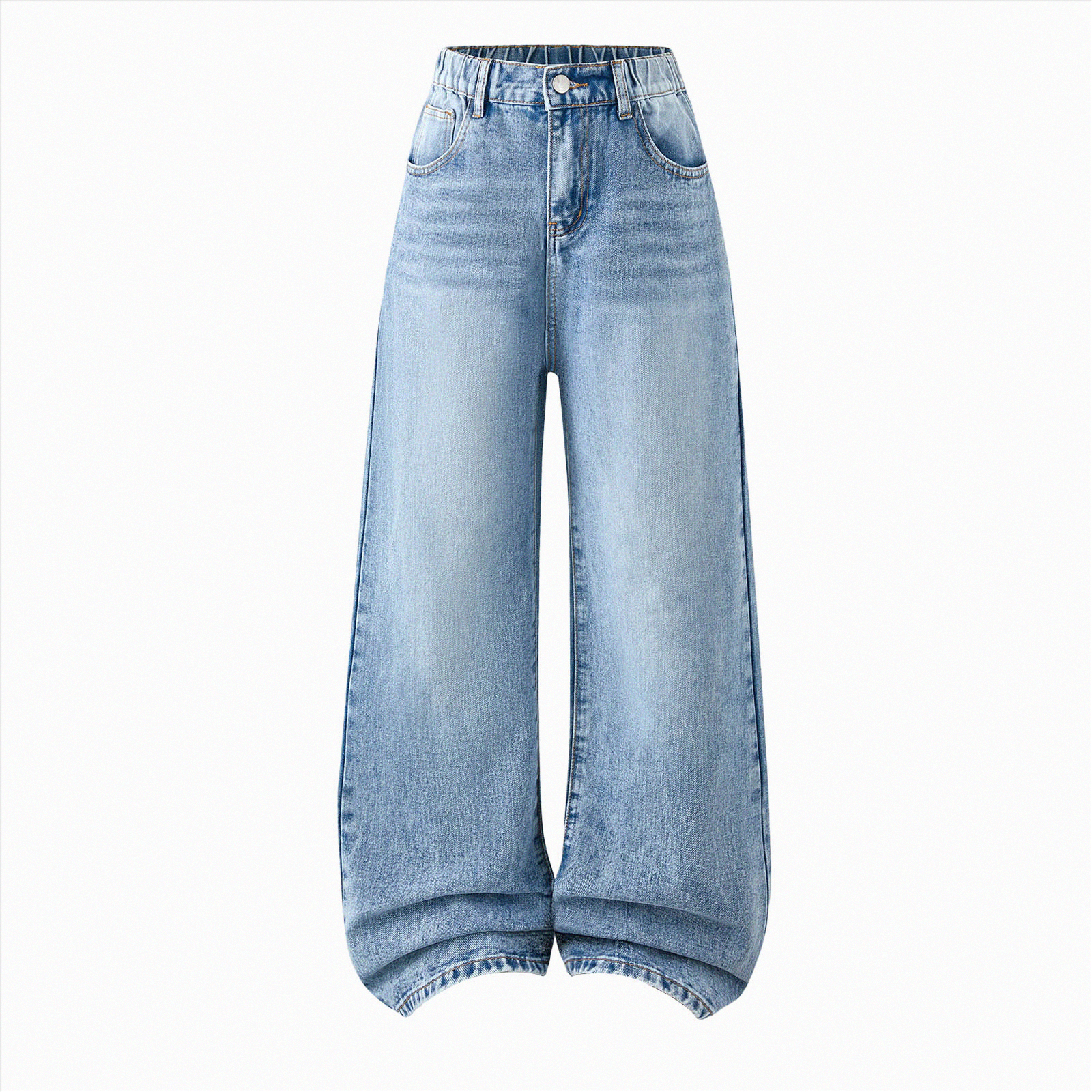 enyan Girls Jeans Denim Elastic Wasit Wide Leg Baggy Pants Kids Clothes ...