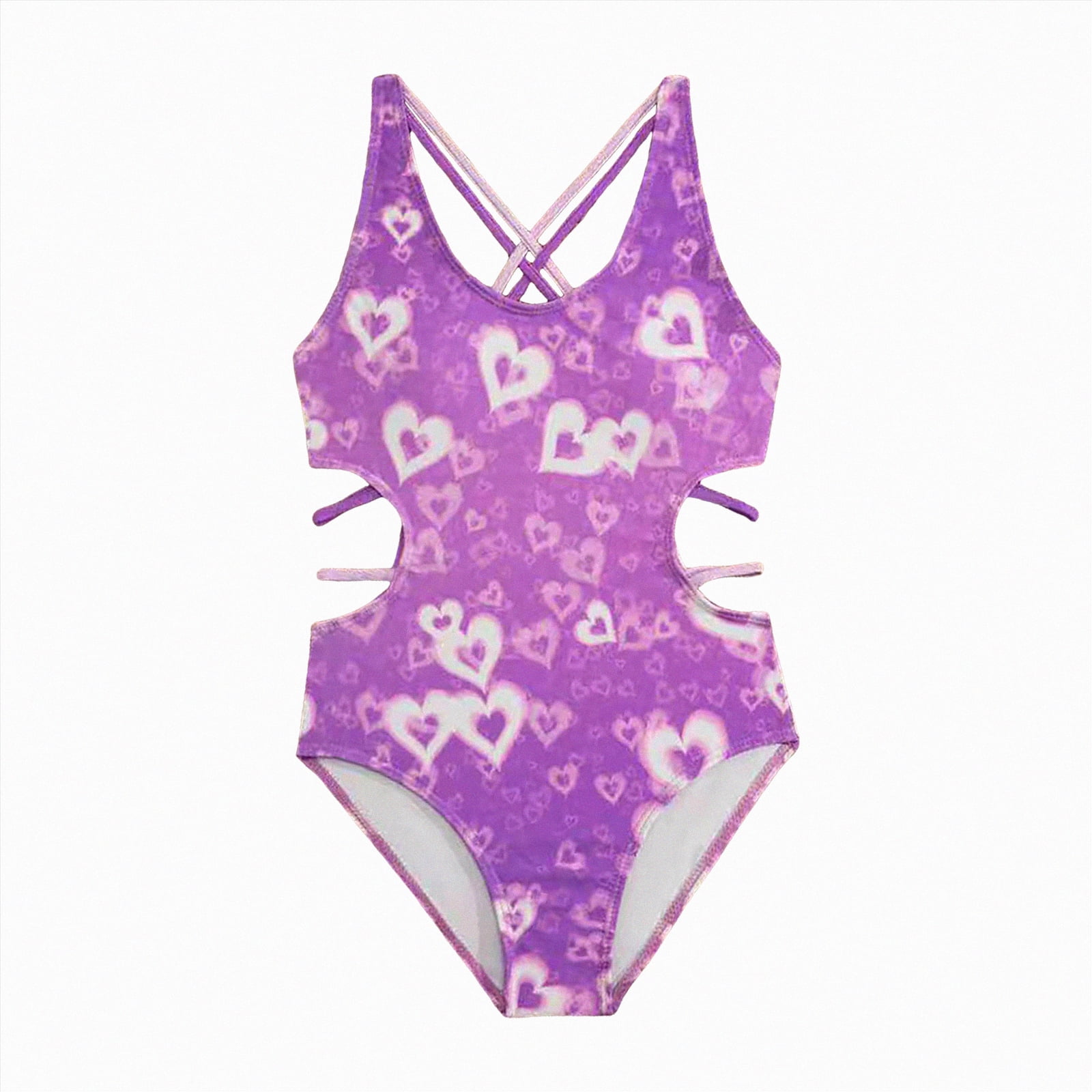 enyan Girls' One Piece Swimwear Cut Out Spaghetti Straps Swimsuit ...