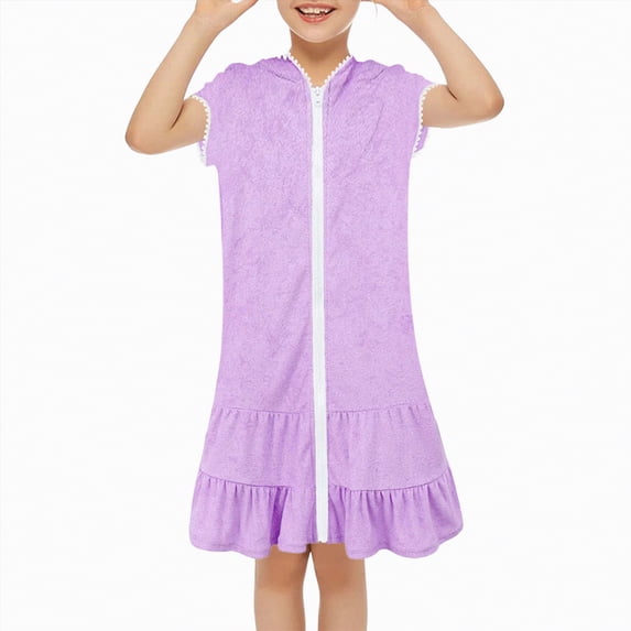 enyan Girls Swim Cover Up Hooded Zip-Up Terry Swimsuit Ruffle Bathing ...