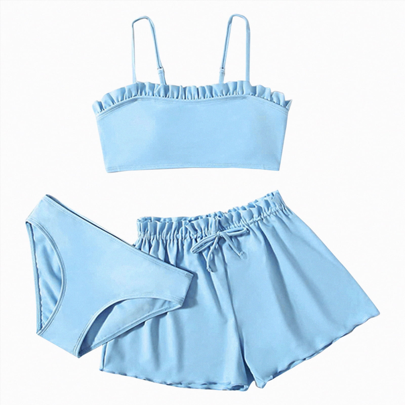 enyan Girls Swimsuit 3 Piece Bikini Set Spaghetti Strap High Waisted ...