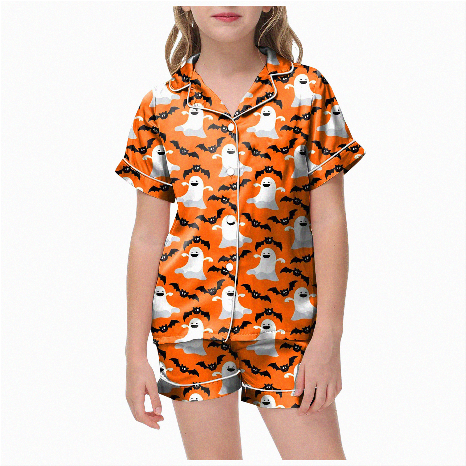 enyan Halloween Girls Pajamas Satin Silk Pajama Set Pumpkin Sleepwears ...
