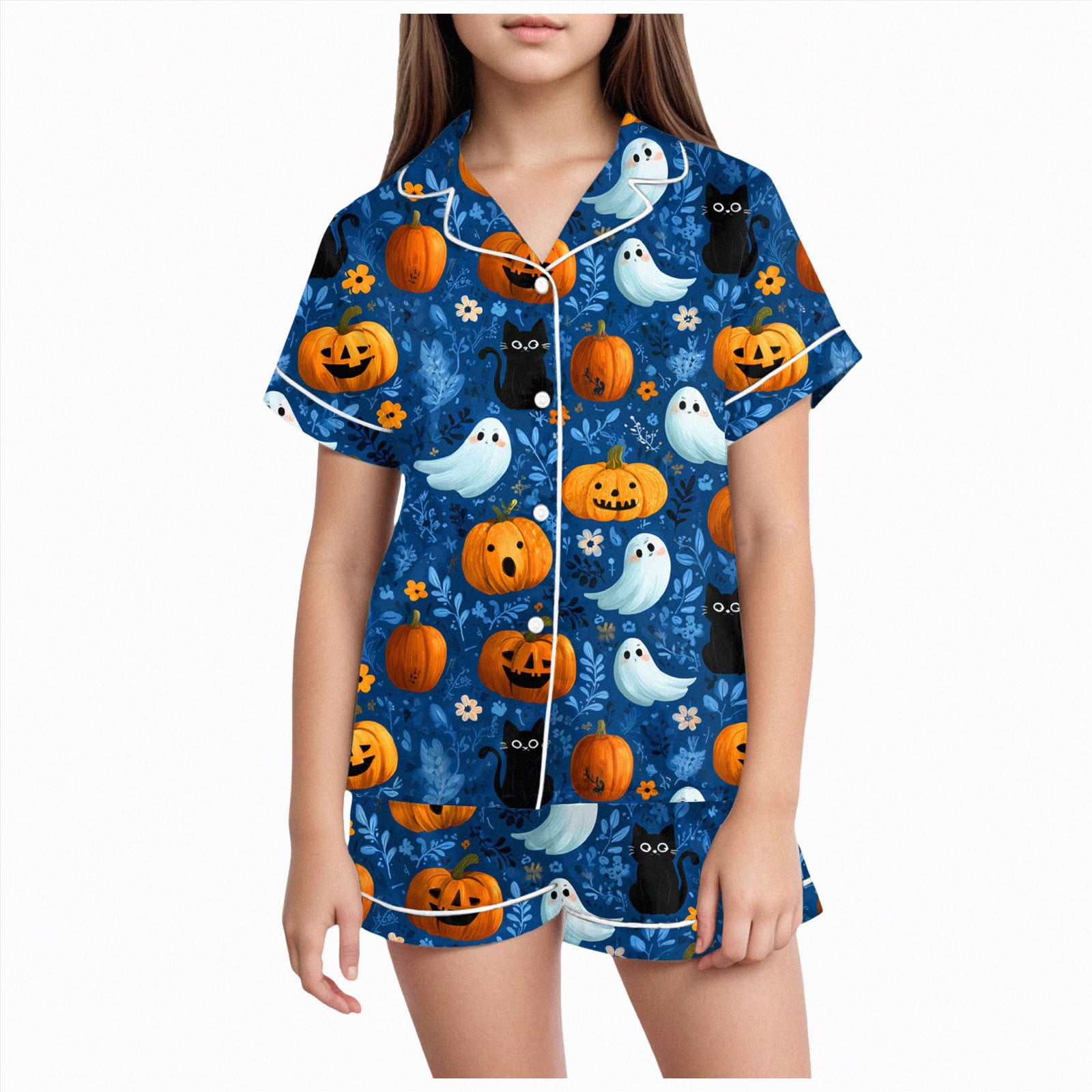 enyan Halloween Pjs Girls Satin Silk Pajama Set Pumpkin Sleepwears for ...