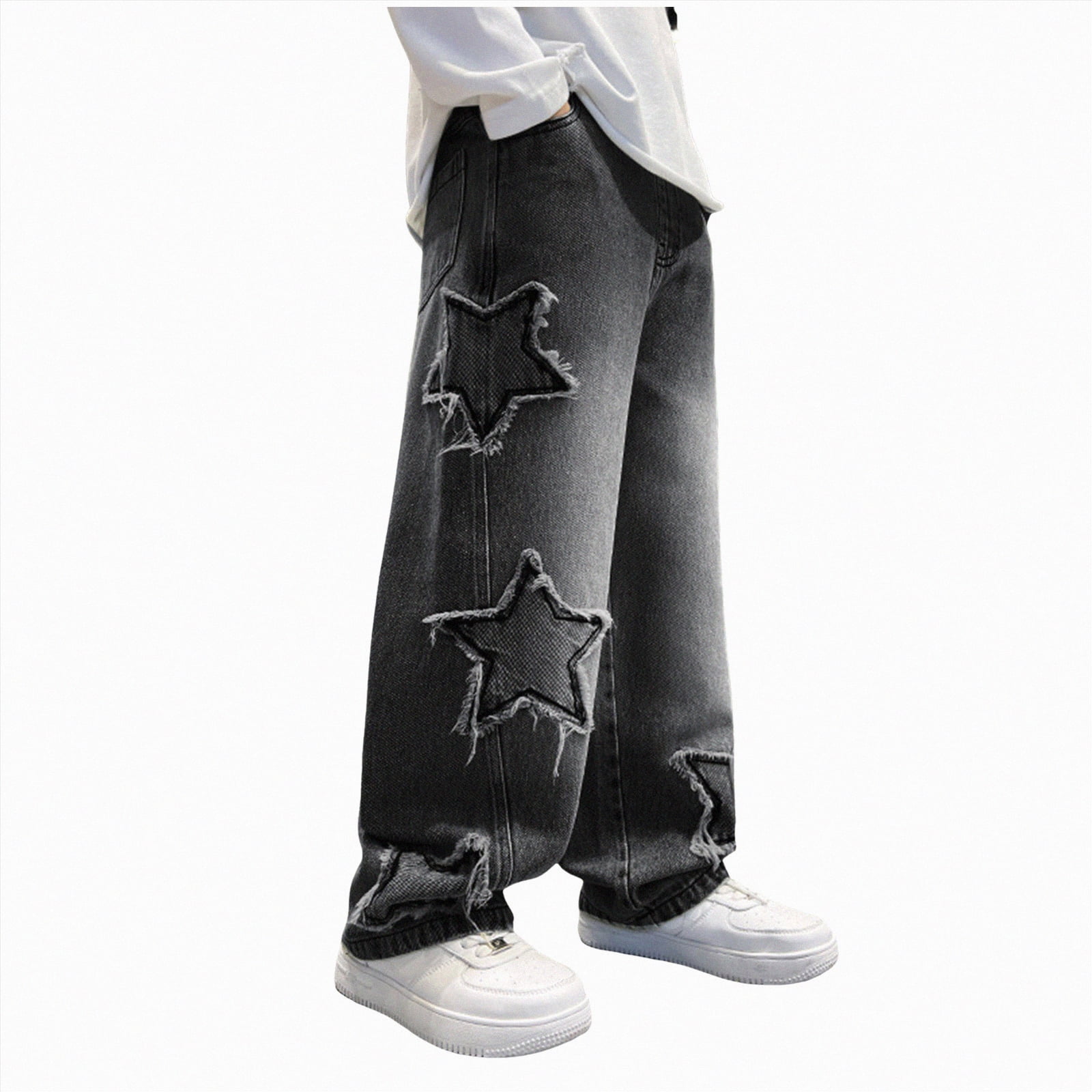 enyan Kids Jeans Boys Boys Jeans Baggy Straight Leg Elastic Waist Loose ...