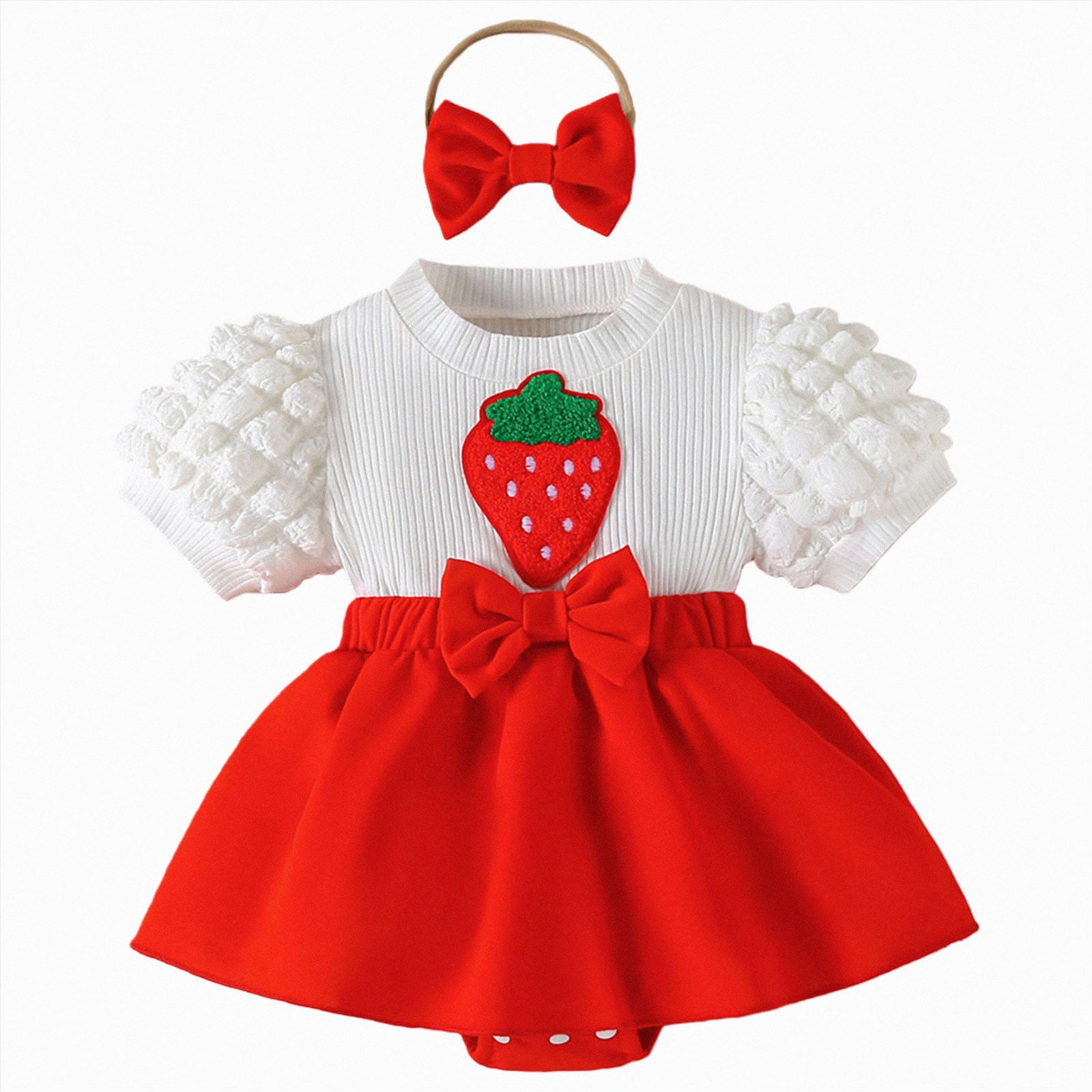 enyan Newborn Baby Girl Clothes Strawberry Ribbed Short Sleeve Romper ...
