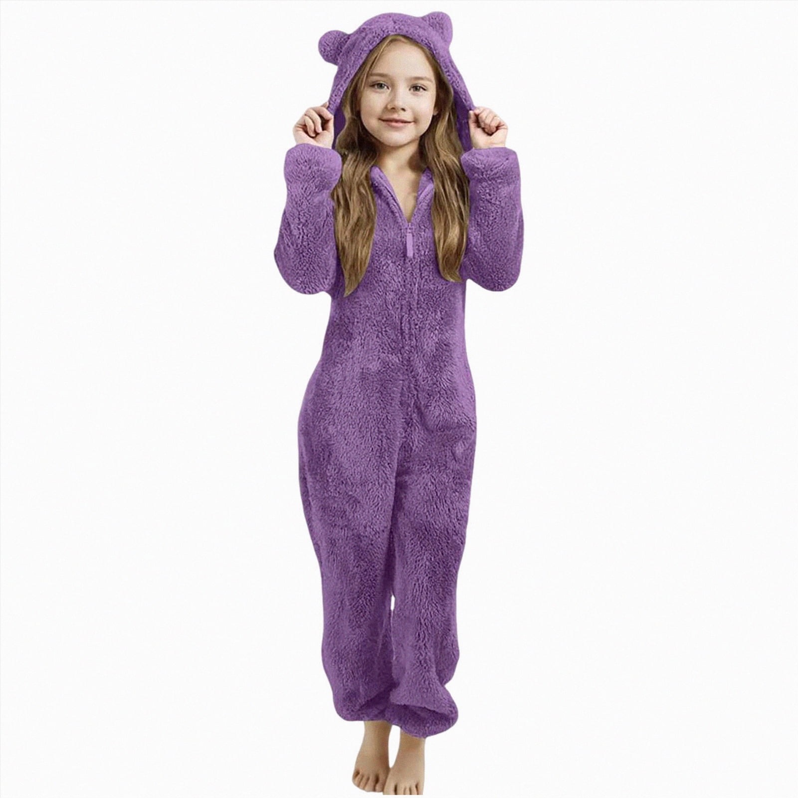enyan Onesie Pjs for Kids Fleece Jumpsuits Fuzzy Bear Hooded Kids Zip ...
