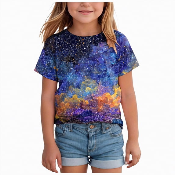 enyan Toddler Outfits for Girls Youth Shirt Starry Sky Printed Pattern ...