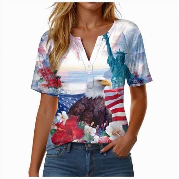 enyan USA 250 Shirt, 4th of July Shirts Women V Neck Patriotic T-Shirt ...