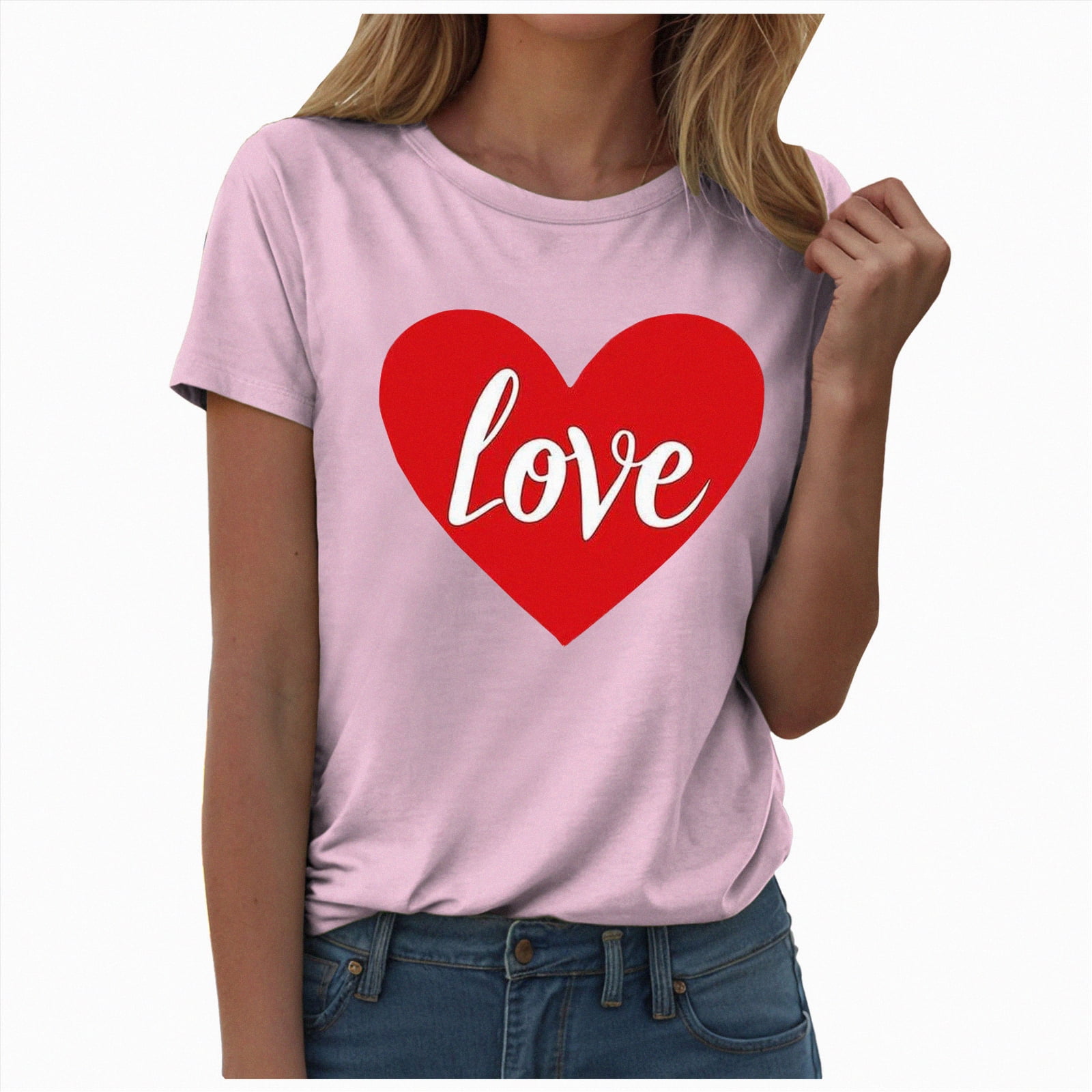 enyan Valentine's Day Womens Short Sleeve T Shirts Summer Tops Basic ...