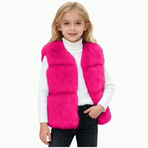 enyan Winter Down Vest K'ids Gir'ls Plush Jacket Vest Zipper Solid Color Waistcoat K'ids Fleece ...