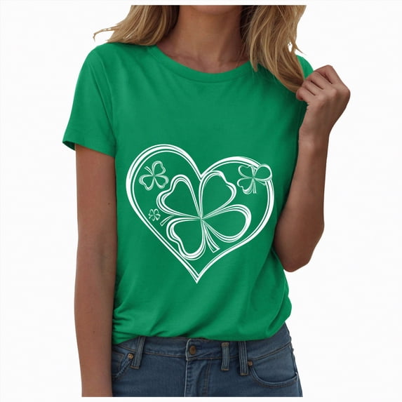 enyan Womans Tops Women's Graphic Tees Casual Summer Funny Four-Leaf ...