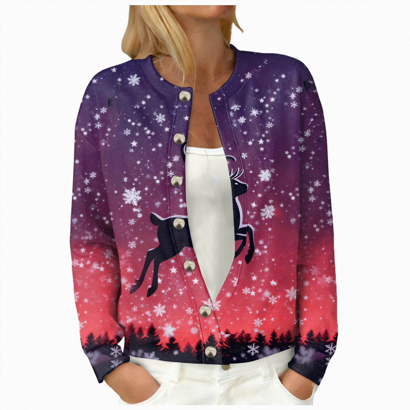 enyan Women's Button Down Crew Neck Long Sleeve Soft Knit Cardigan ...