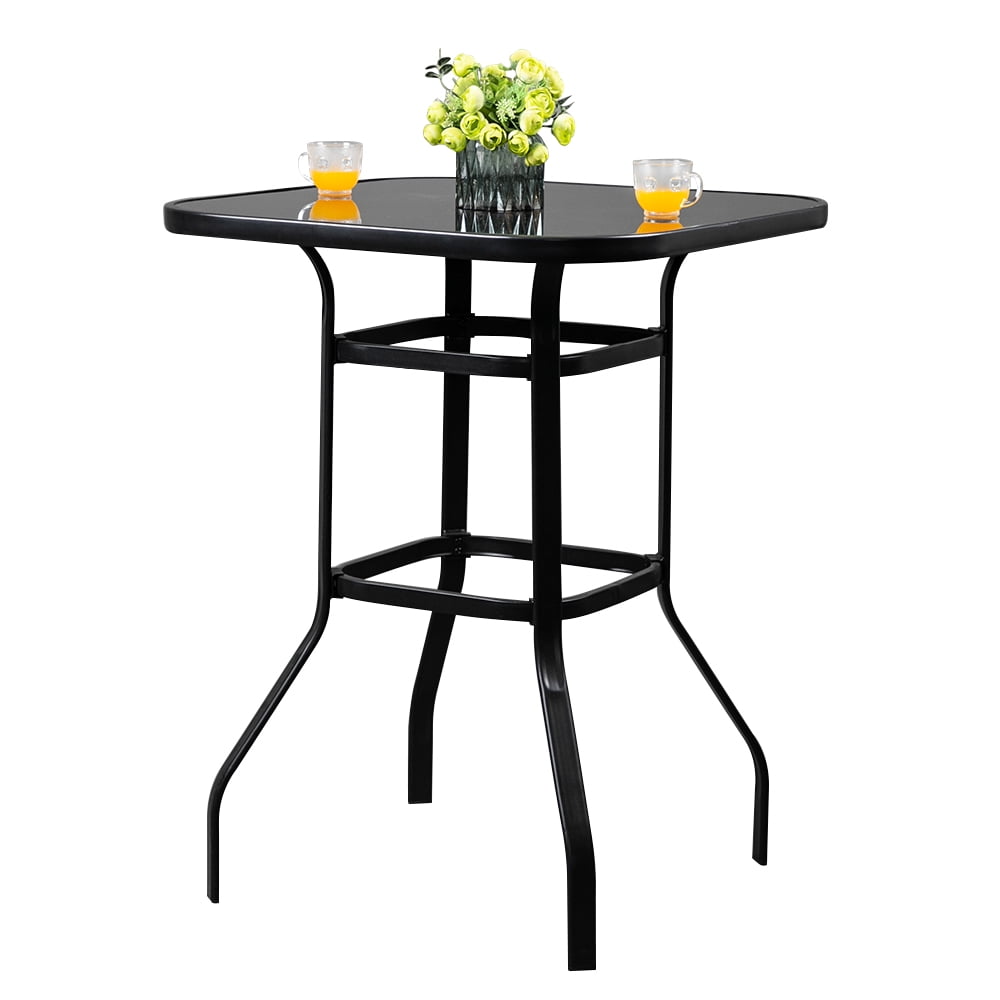 Modern Outdoor Bar Table, Metal Patio Table with Square Shape, Tempered ...