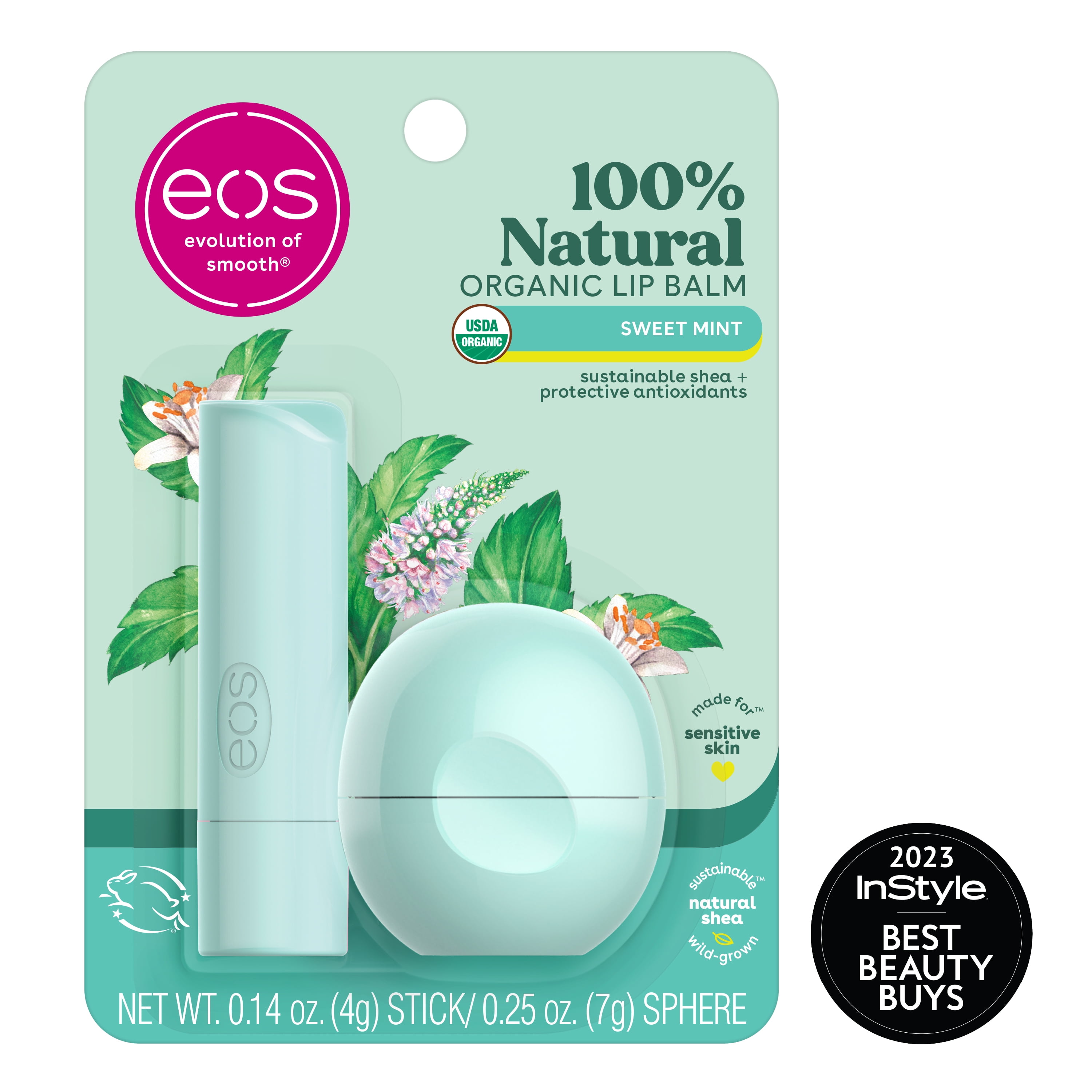 eos 100% Natural & Organic Lip Balm Stick & Sphere - Sweet Mint | 0.39 ...