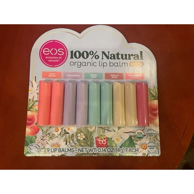 eos Organic Lip Balm, 9 Sticks - Sweet Mint, Strawberry, Vanilla, Peach ...