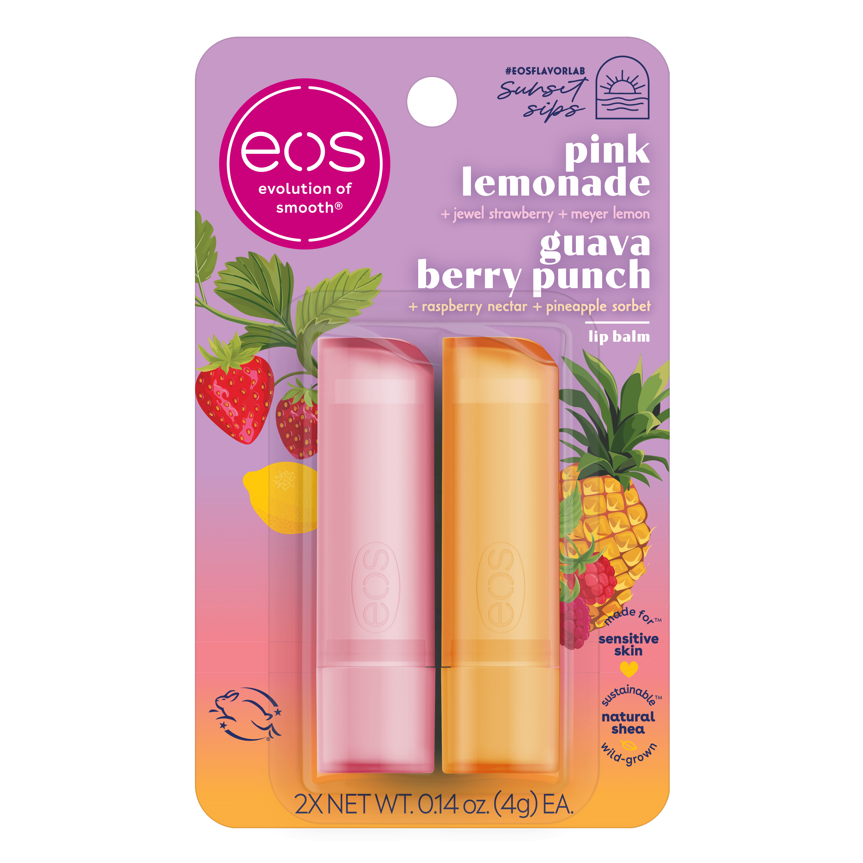 eos Sunset Sips Lip Balm Stick- Pink Lemonade & Guava Berry Punch, 0.14 ...