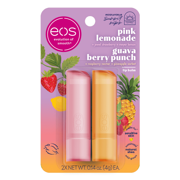 eos Sunset Sips Lip Balm Stick- Pink Lemonade & Guava Berry Punch, 0.14 ...