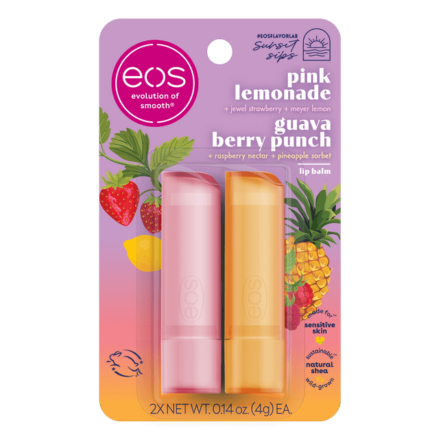 eos Sunset Sips Lip Balm Stick- Pink Lemonade & Guava Berry Punch, 0.14 ...