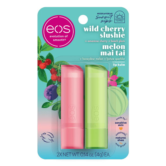 eos Sunset Sips Lip Balm Sticks - Melon Mai Tai & Wild Cherry Slushie ...